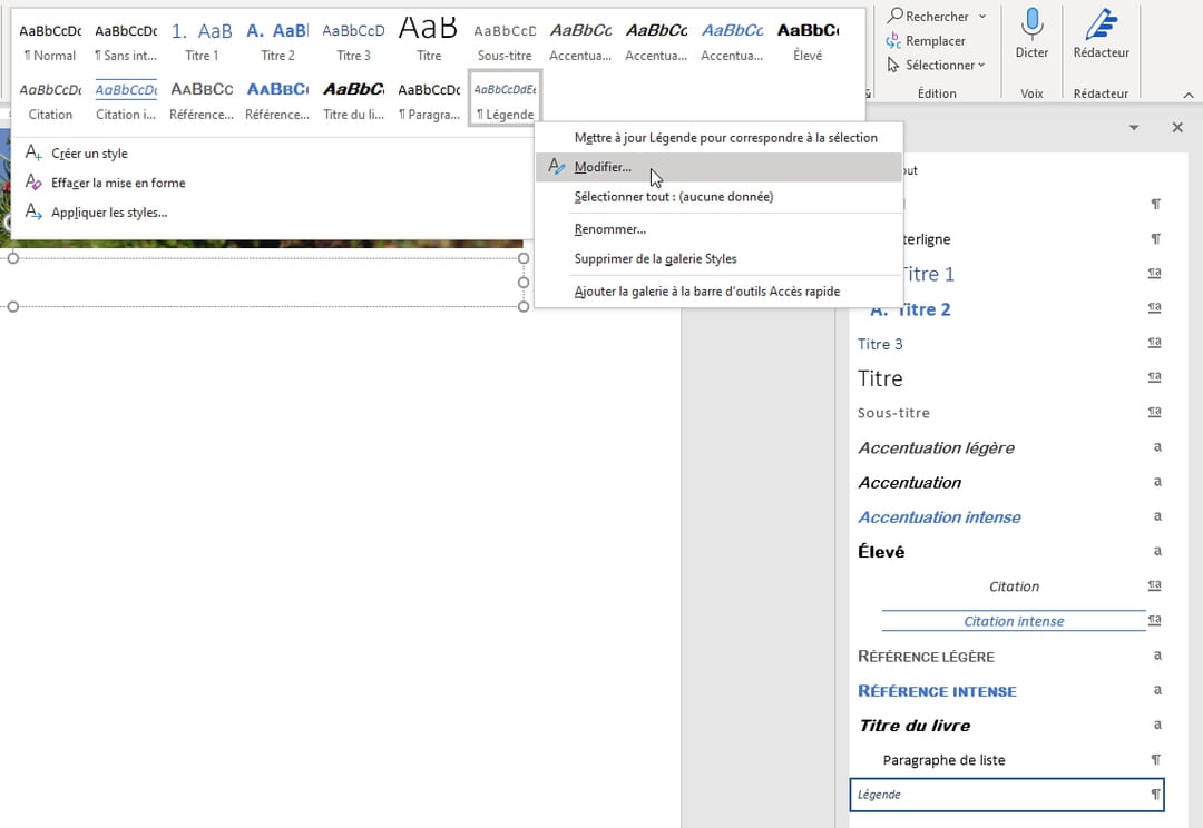 Légender des images dans un document Word