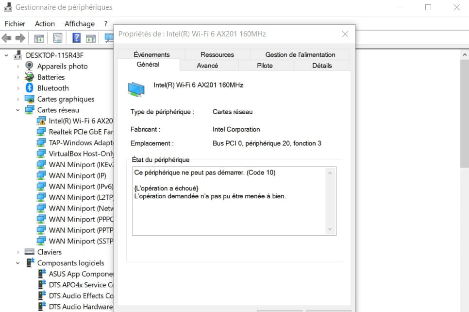 Carte R seau Intel Wi Fi 6 AX201 Carte R seau Intel Wi Fi 6 AX201