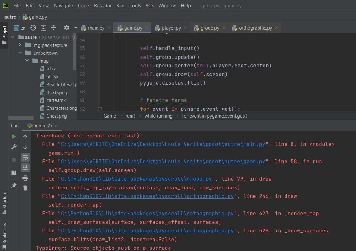 Pygame TypeError Surface R solu Python