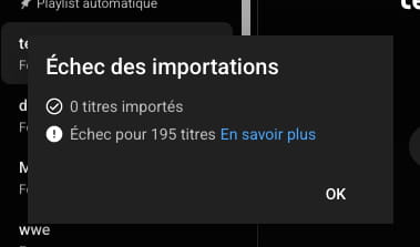 Problème d'importation avec YouTube Music.