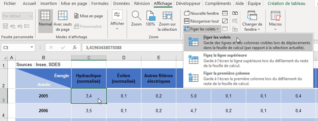 Excel : comment figer une ligne ou une colonne