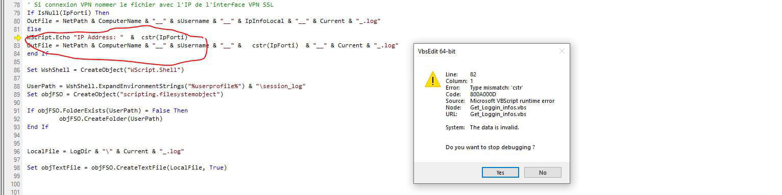Visual Basic SOS Debug Logon Script Type Mismatch VBScript VBS 