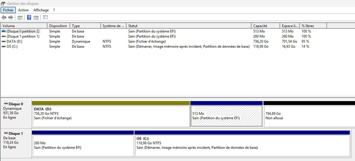 Récupérer un DD SSD avec 1 seule partition au lieu de 3